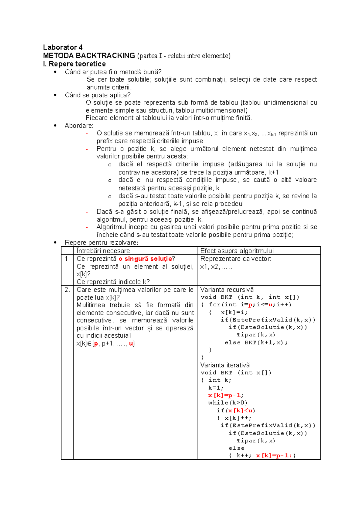 TP4- BKT I-relatii-intre-elemente - Laborator 4 METODA BACKTRACKING (partea I - relatii intre ...