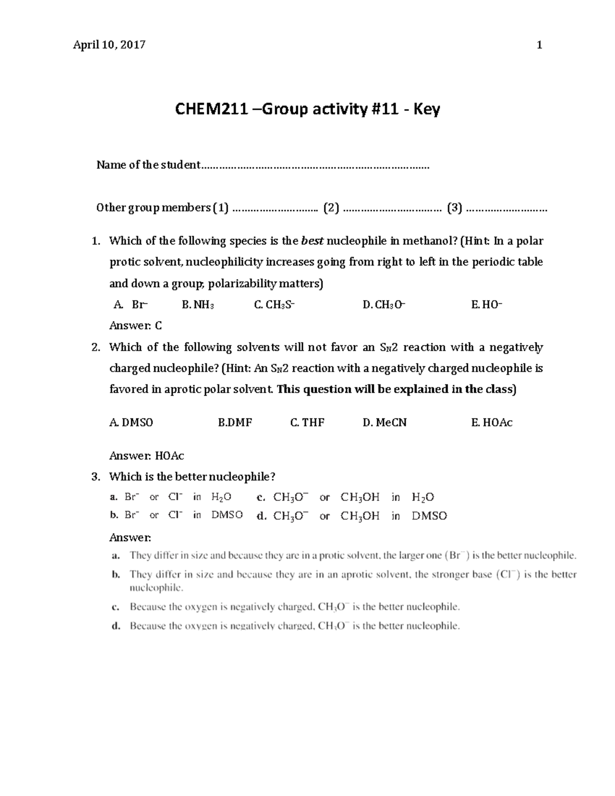 Activity 11- key - April 10, 2017 CHEM211 activity Key Name of the ...