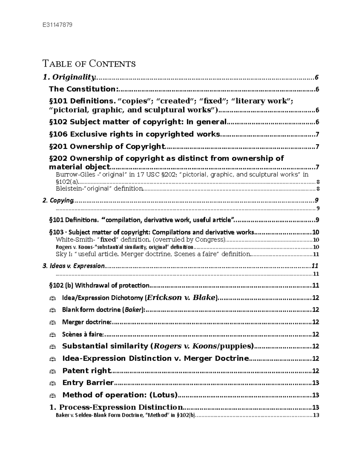 Copyright Outline for Courtney Cox - TABLE OF CONTENTS Mirage Editions ...