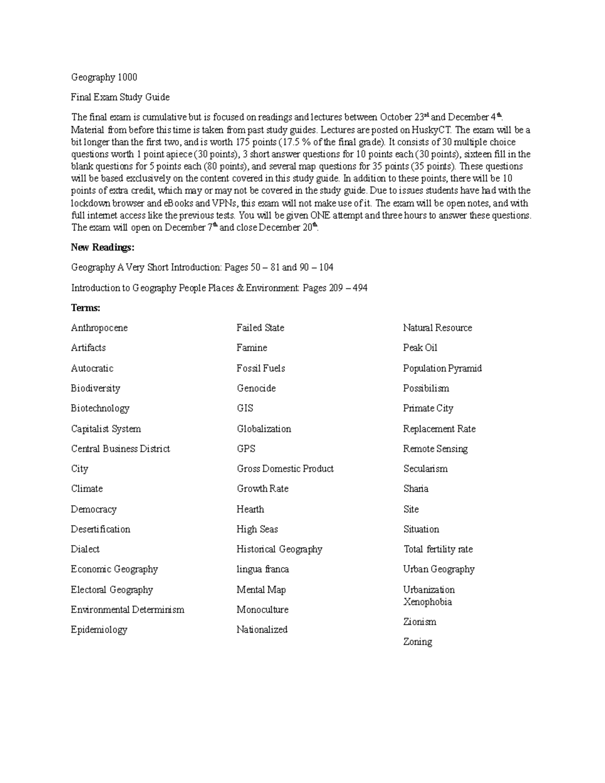 Geog 1000 Final Exam Study Guide - Geography 1000 Final Exam Study ...
