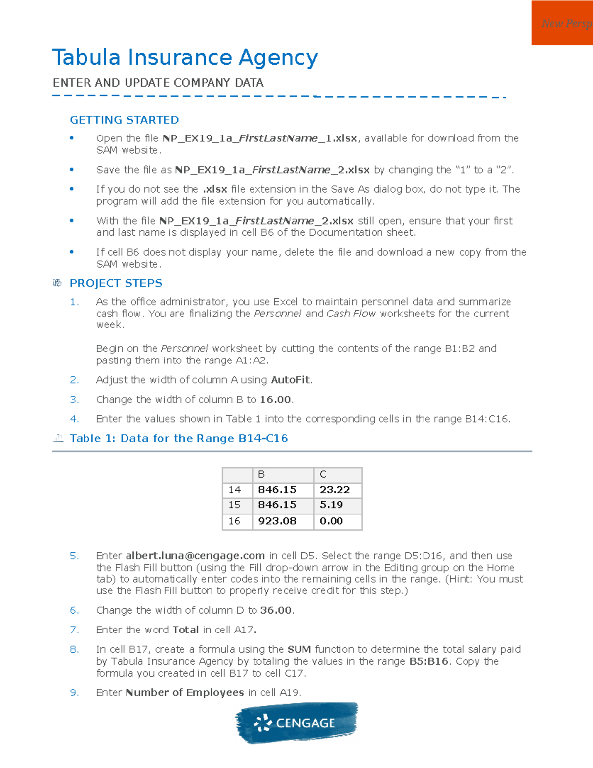 Instructions NP EX19 1a - Tabula Insurance Agency ENTER AND UPDATE ...