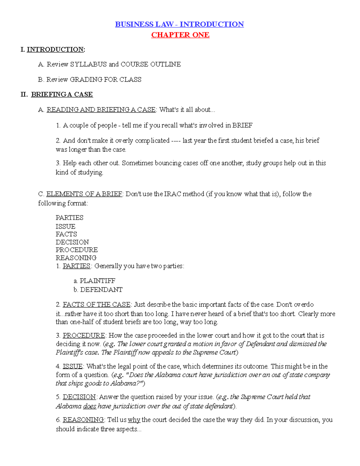 BLAW Introduction - BLAW Lecture Notes - BUSINESS LAW - INTRODUCTION ...