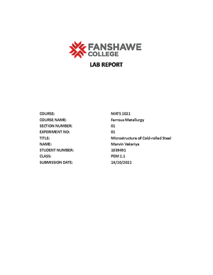 Experiment 4 - Lab Report - LAB REPORT COURSE NAME: FERROUSE METALLURGY ...