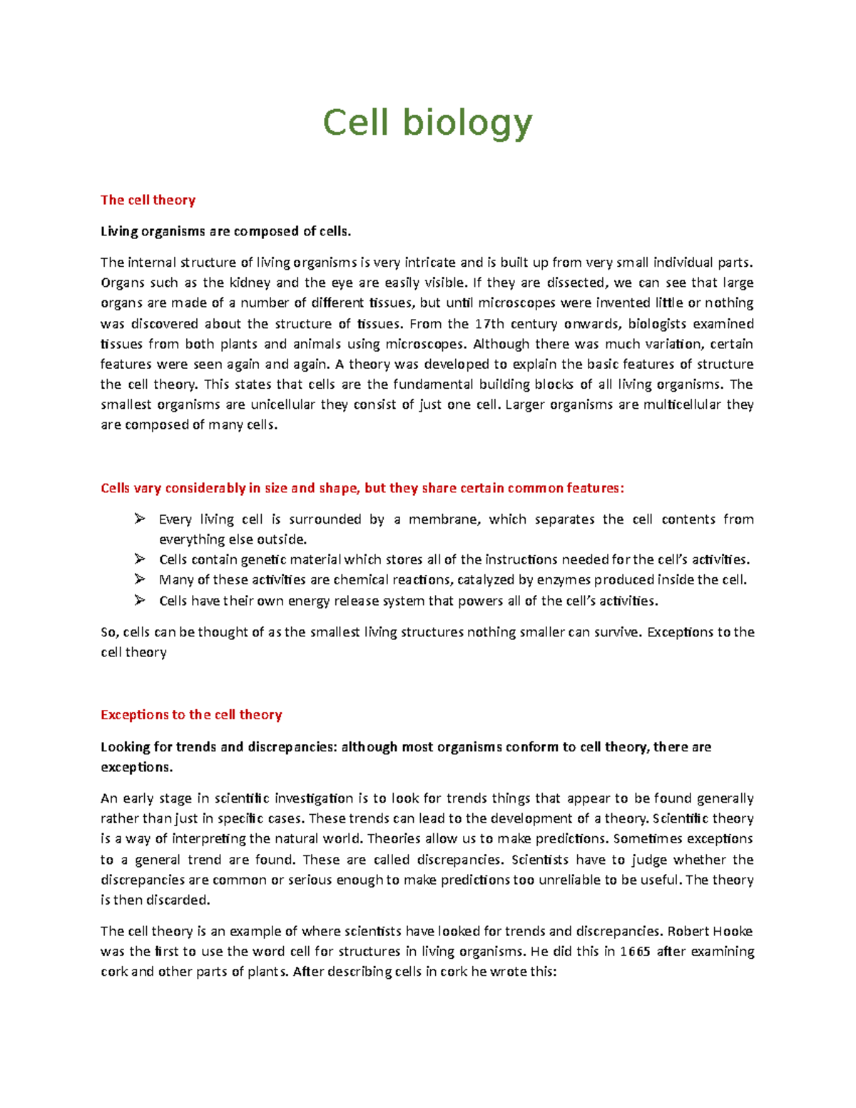 Introduction-to-cells - Cell biology The cell theory Living organisms ...