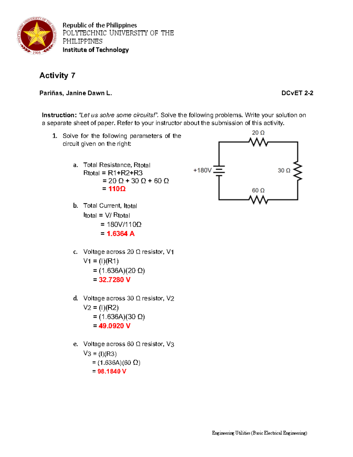 Activity 7 Engineering Utilities - Republic of the Philippines ...