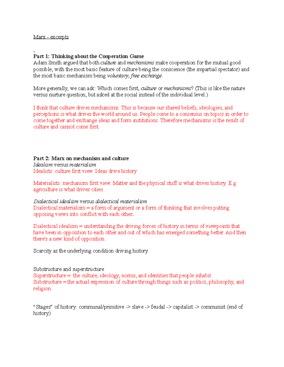 Phil- Marx WKs - Worksheet - Marx - excerpts Part 1: Thinking about the ...