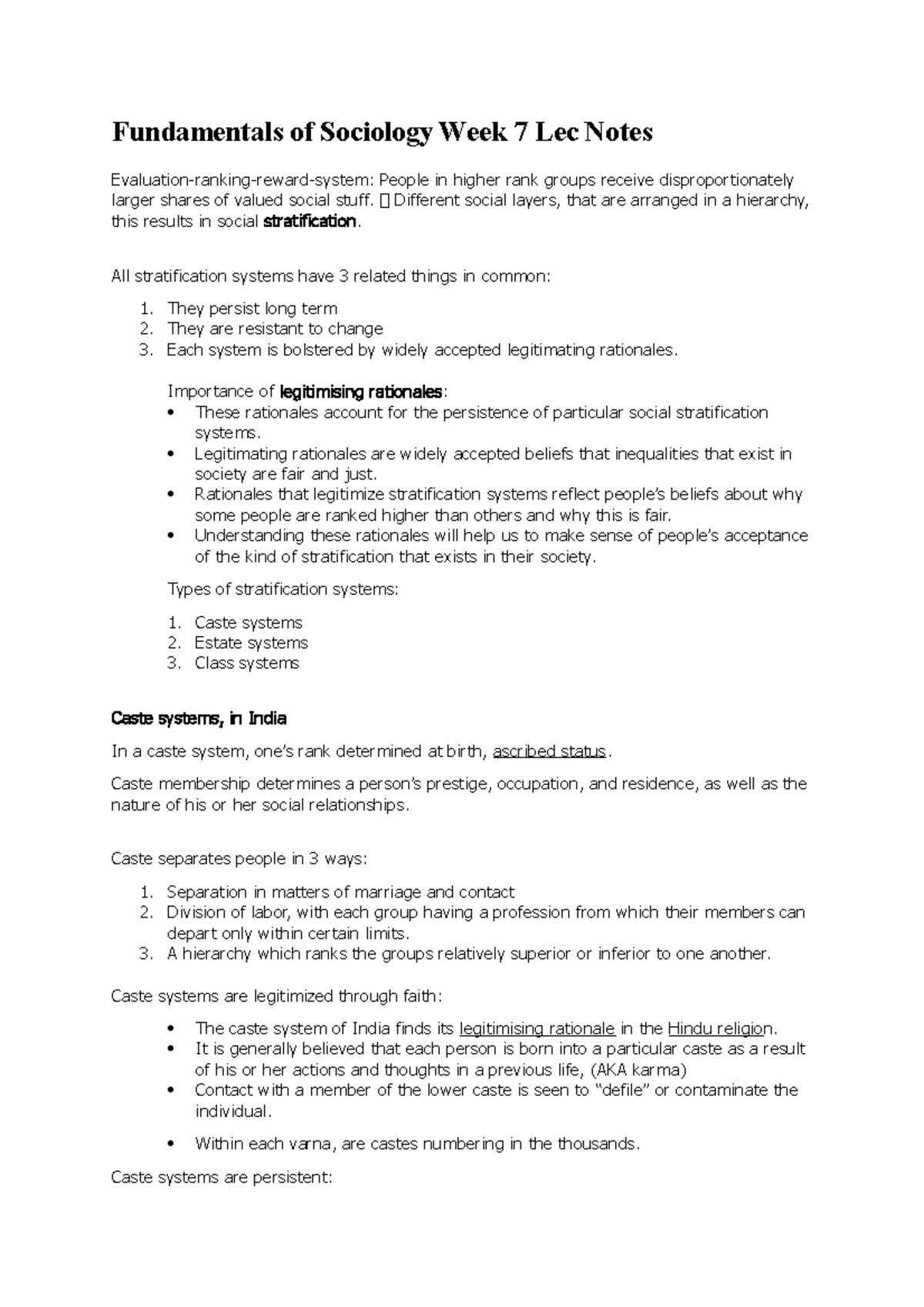 Fundamentals of Sociology Week 7 Lec Notes - 🠀 Different social layers ...