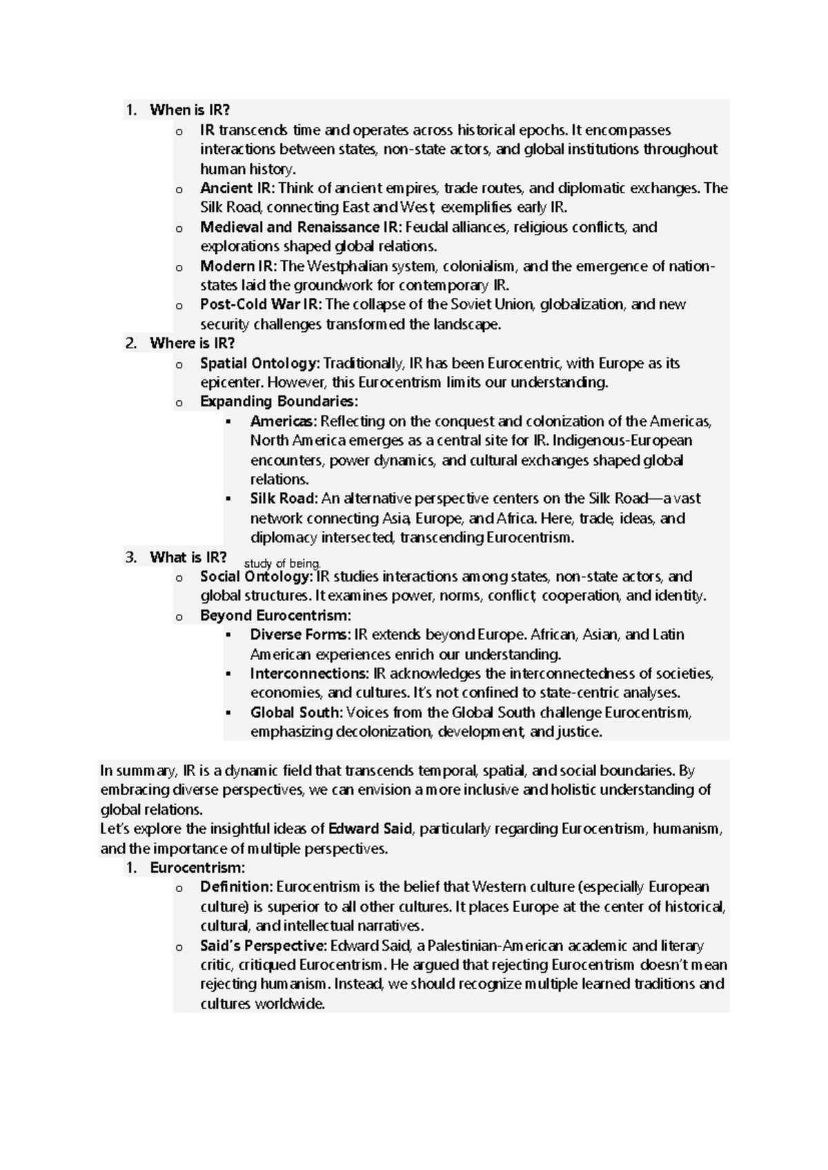David blaney simplified - When is IR? o IR transcends time and operates ...