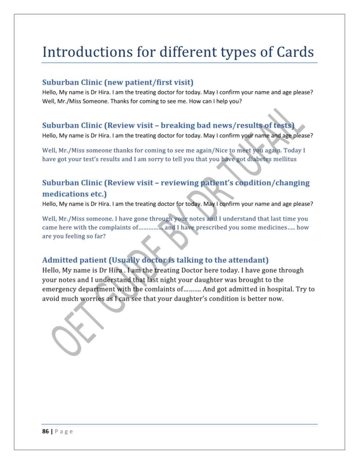 Greeting - Introductions for different types of Cards Suburban Clinic ...