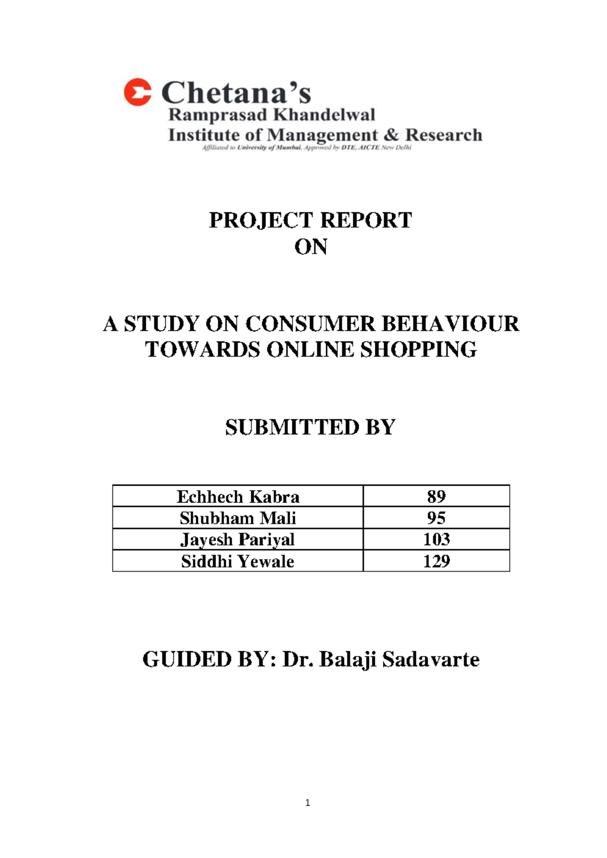 BRM Internal Project - notes - PROJECT REPORT ON A STUDY ON CONSUMER ...