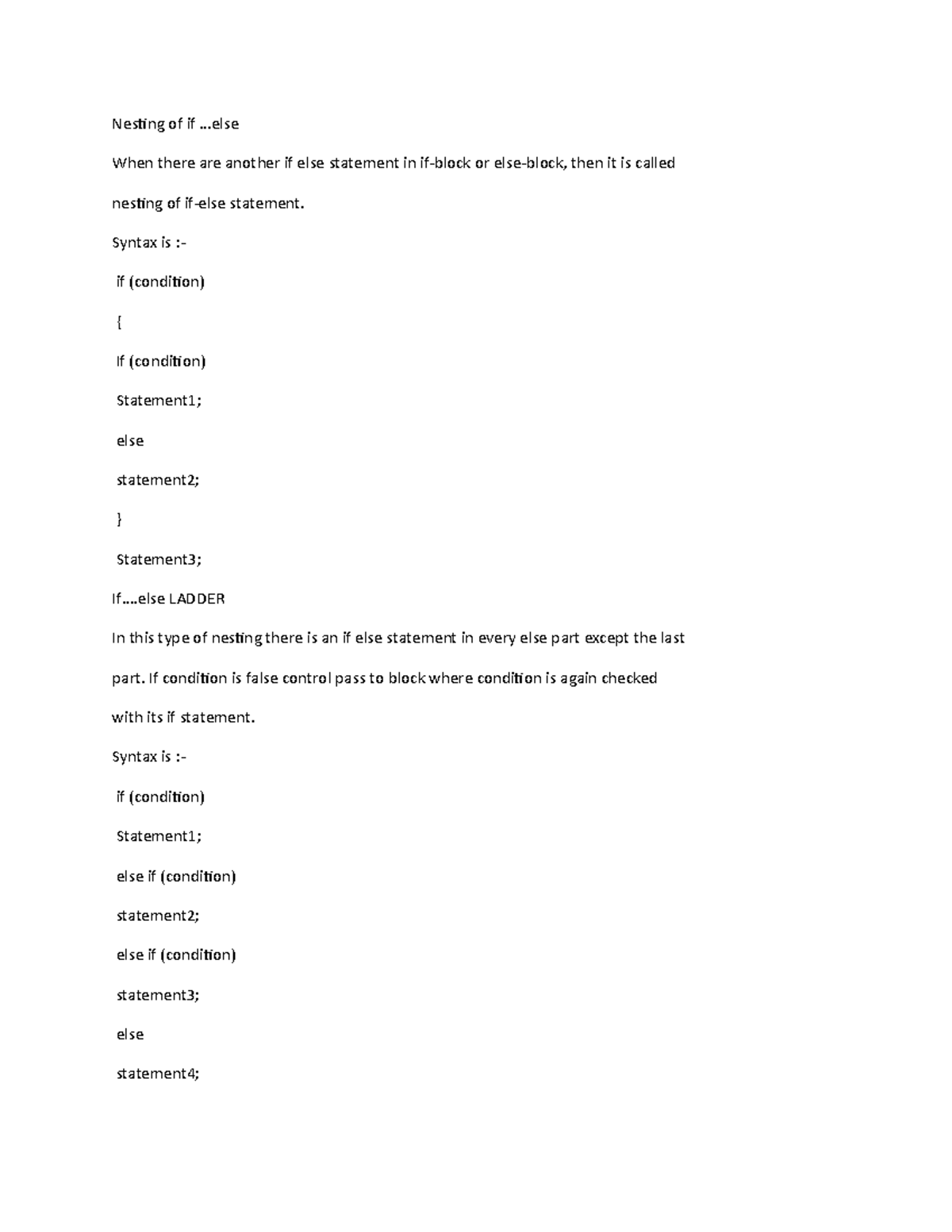 10 Nesting Of If Else Lecutre Notes Nesting Of If When There Are Another If Else