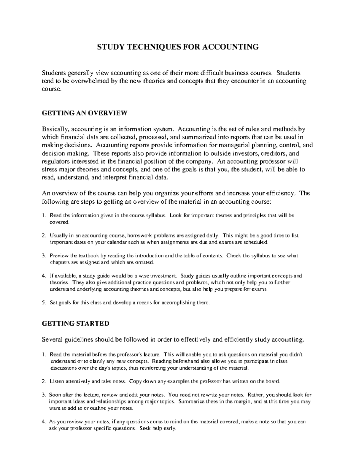 Study Techniques for Accounting - STUDY TECHNIQUES FOR ACCOUNTING ...