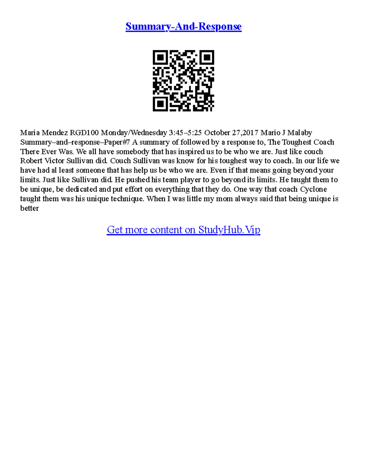 Summary Response Essay Example - Summary-And-Response Maria Mendez ...