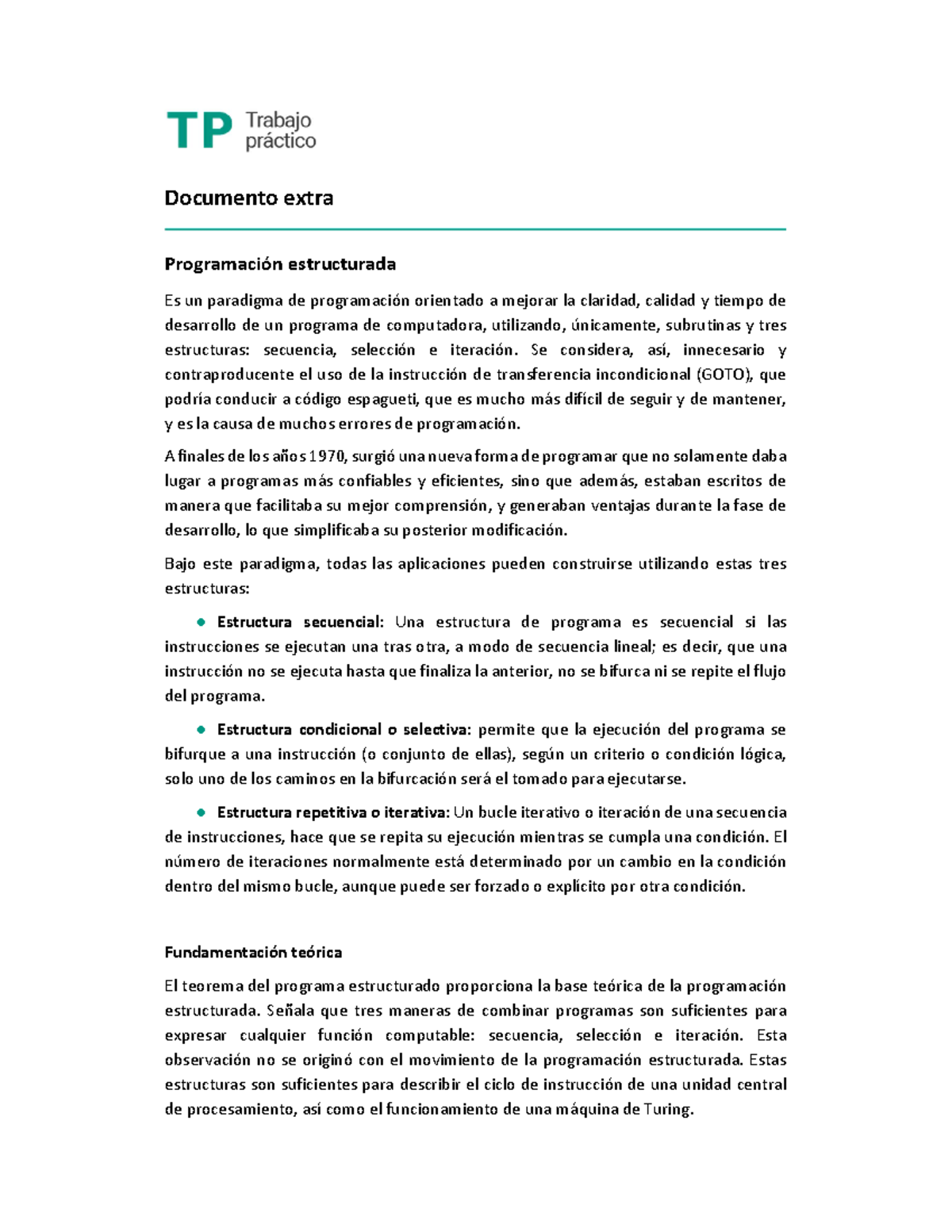 TP2 - Documento extra - Documento extra Programación estructurada Es un paradigma de ...
