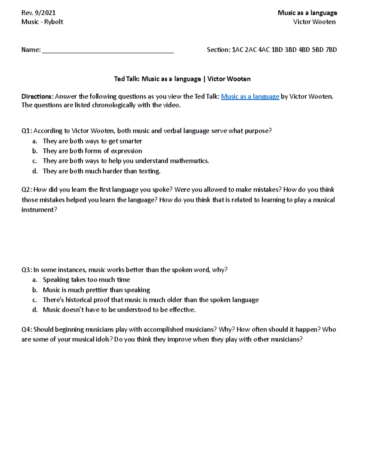 - Ted Talk, Victor Wooten, Music as a language - Rev. 9/ Music - Rybolt ...