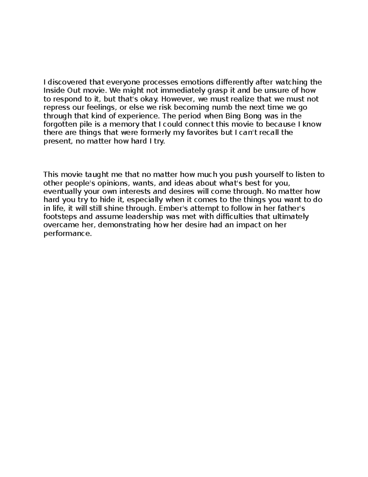 inside out movie review - I discovered that everyone processes emotions ...