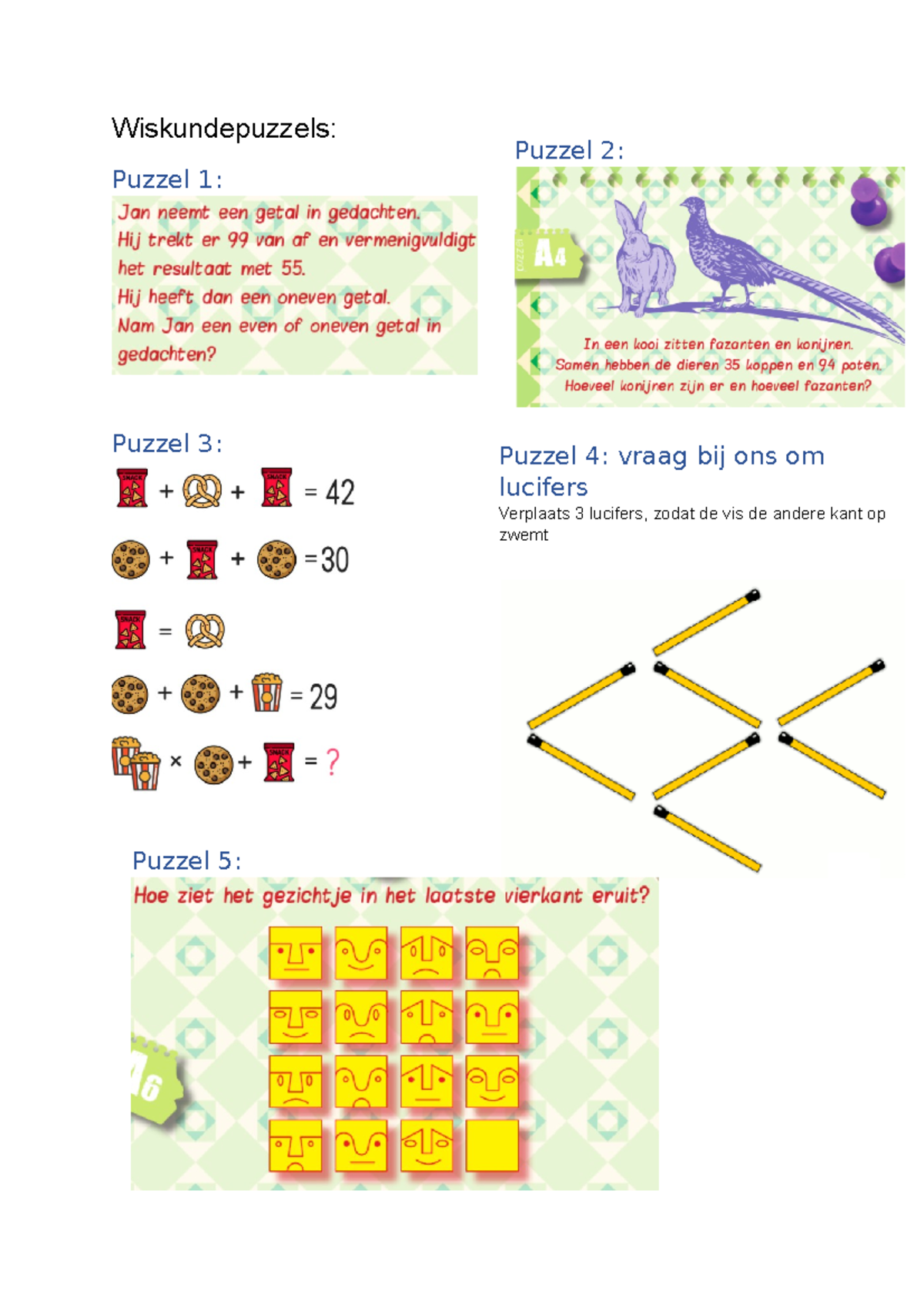 Wiskundepuzzels voor lesgeven - Wiskundepuzzels: Puzzel 1: Puzzel 3 ...