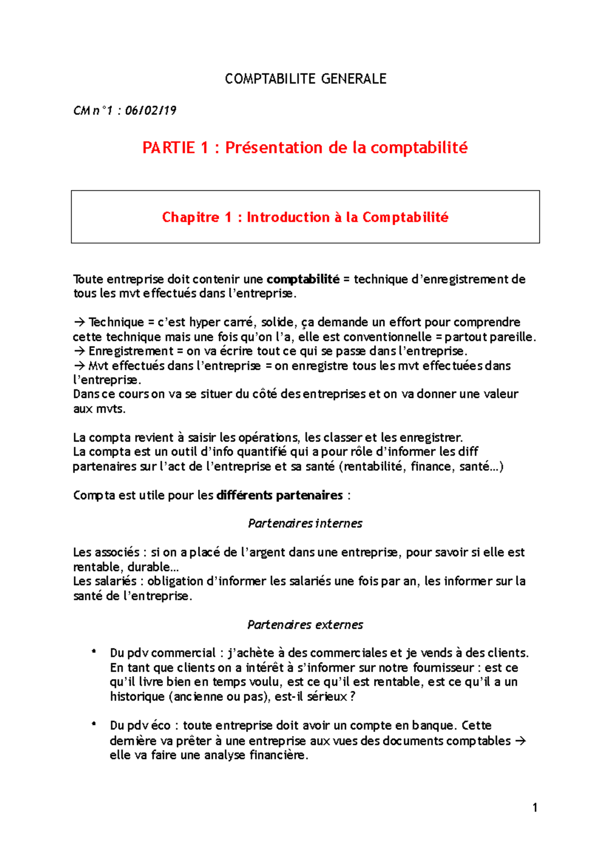 CM Compta - COMPTABILITE GENERALE CM n°1 : 06/02/ PARTIE 1 ...