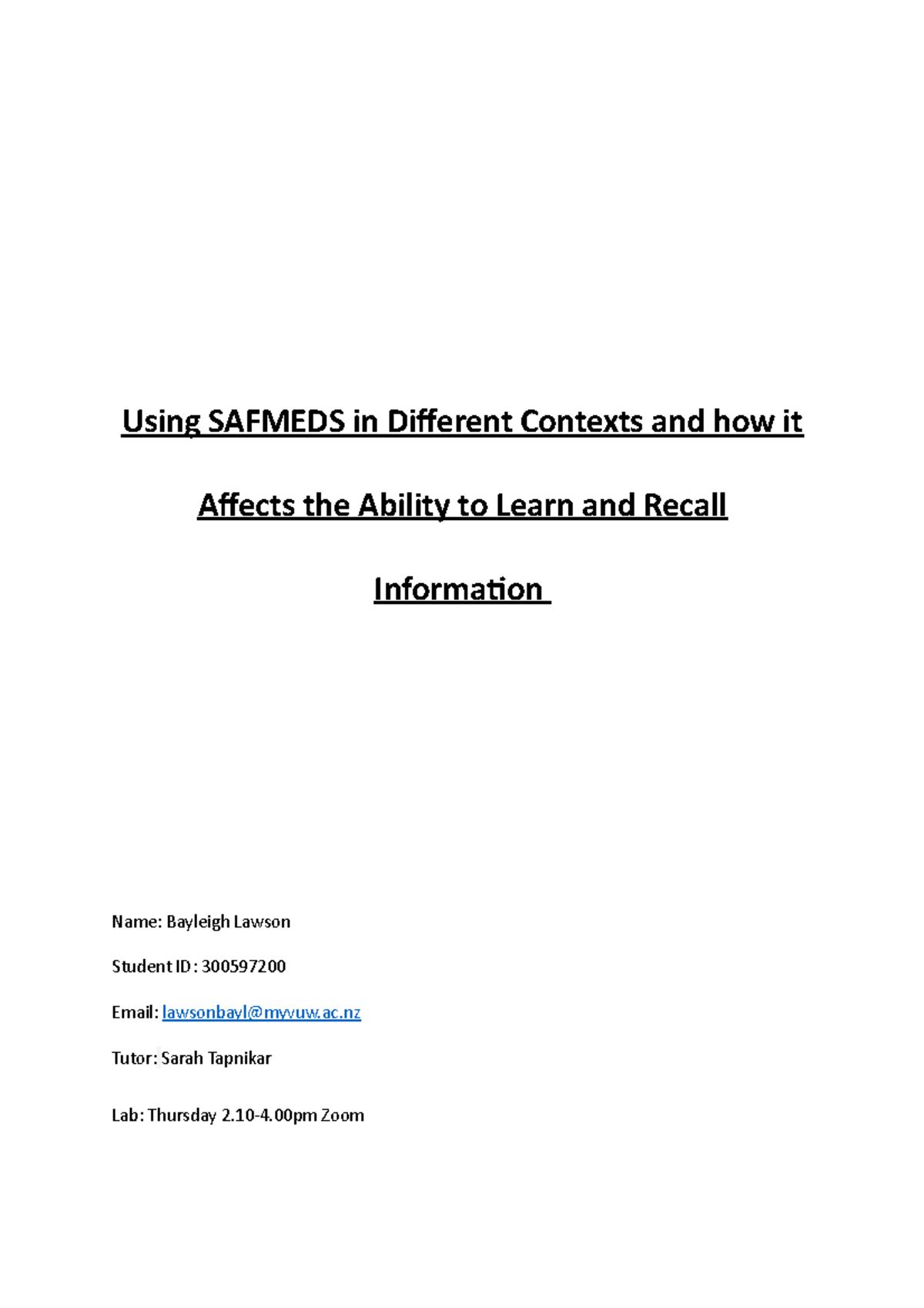 Safmeds report - Using SAFMEDS in Different Contexts and how it Affects ...
