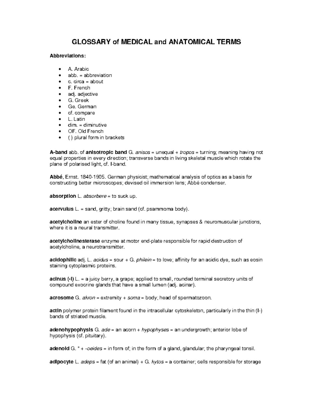 Glossary medical and anatomical terms - GLOSSARY of MEDICAL and ...