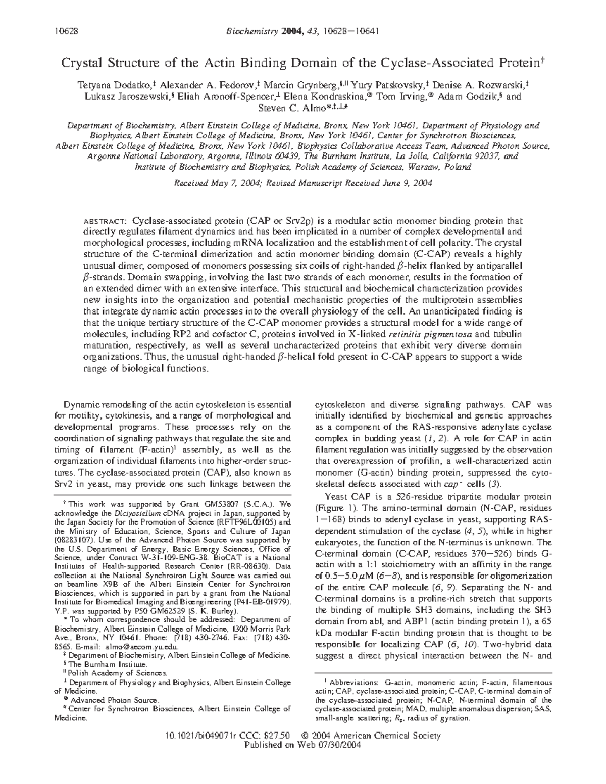 Crystal Structure Of The Actin Binding Domain Of The Cyclase Associated