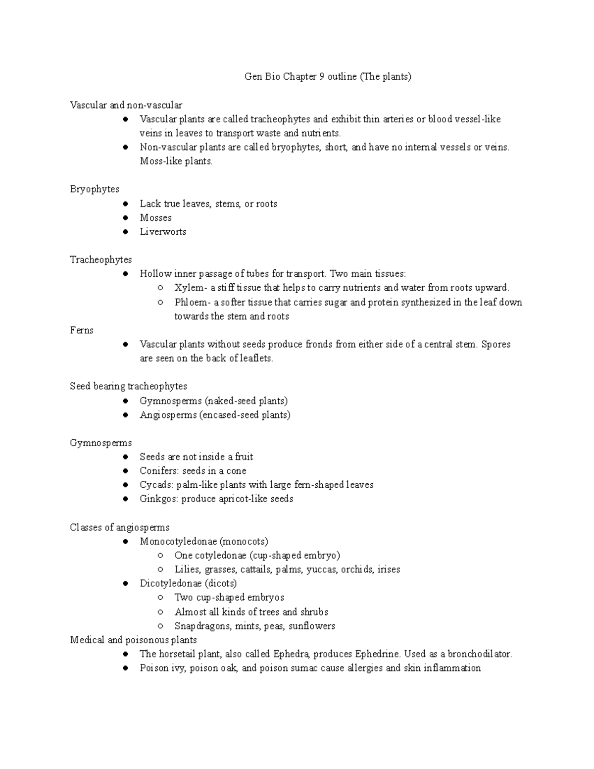 Gen Bio chapter 9 outline (The plants) - Gen Bio Chapter 9 outline (The ...