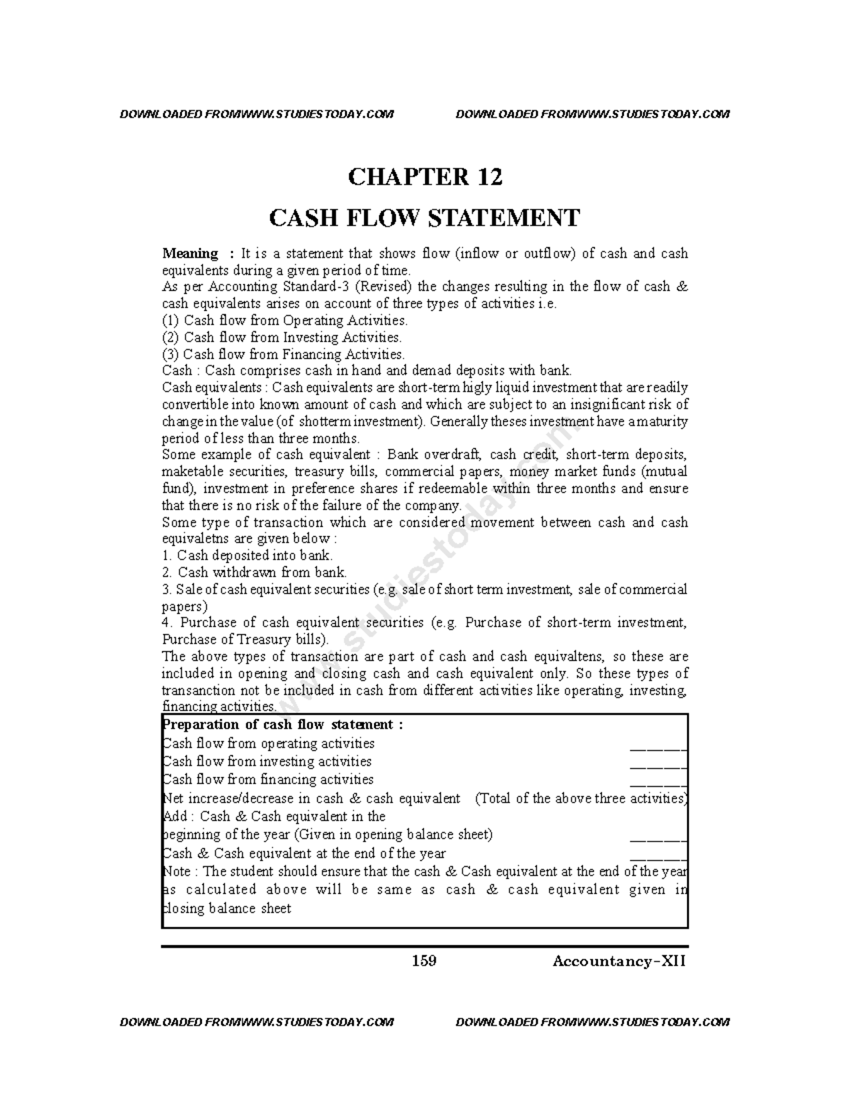 Cbse Class 12 Cash Flow Statement Accountancy Studocu