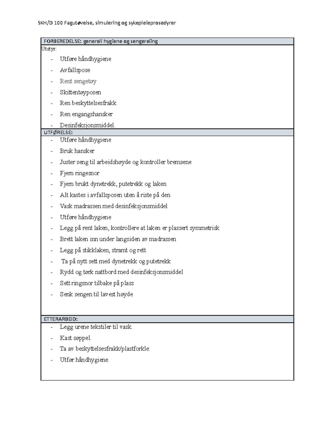 Skjema forberedelser - Øvingsmateriale for simulering - SKH/D 100 Fagutøvelse, simulering og ...