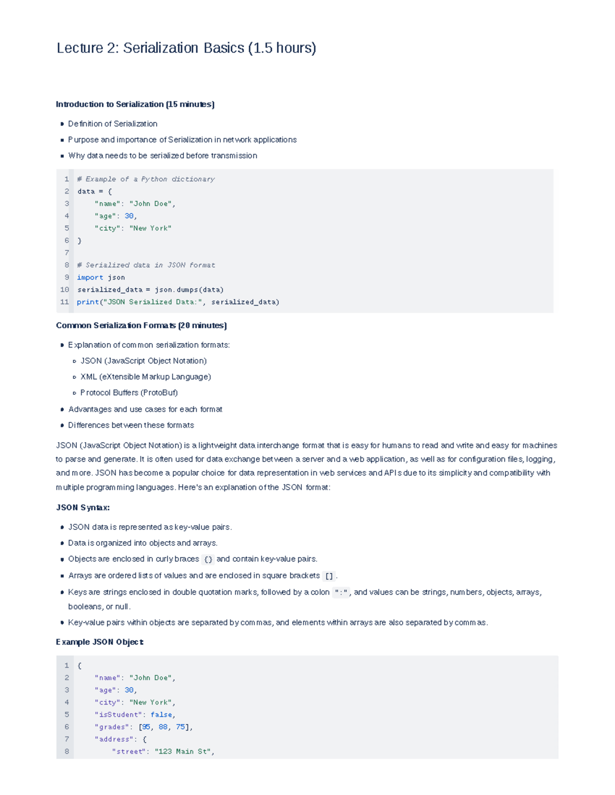 Lecture 2 Serialization Basics 1 - Lecture 2: Serialization Basics (1 hours) Introduction to ...