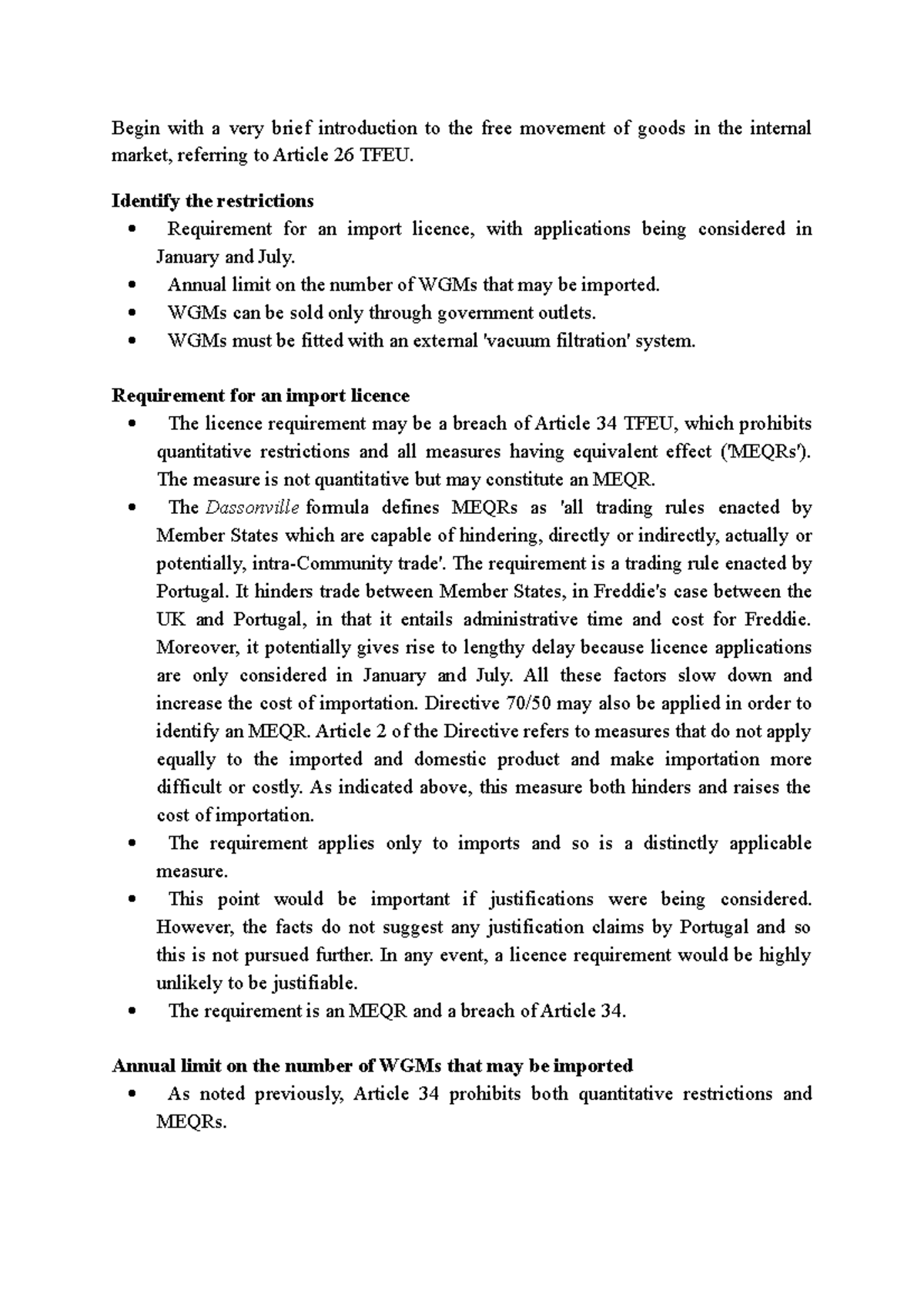 Free movement of goods problem question - Begin with a very brief ...