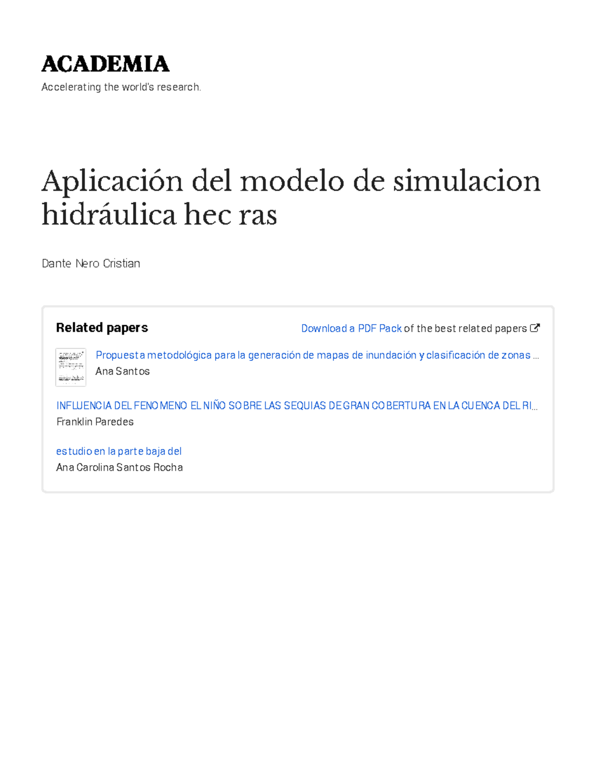 Aplicacion del modelo de simulacion hidraulica hec ras with cover page v2 - Accelerat ing t he ...