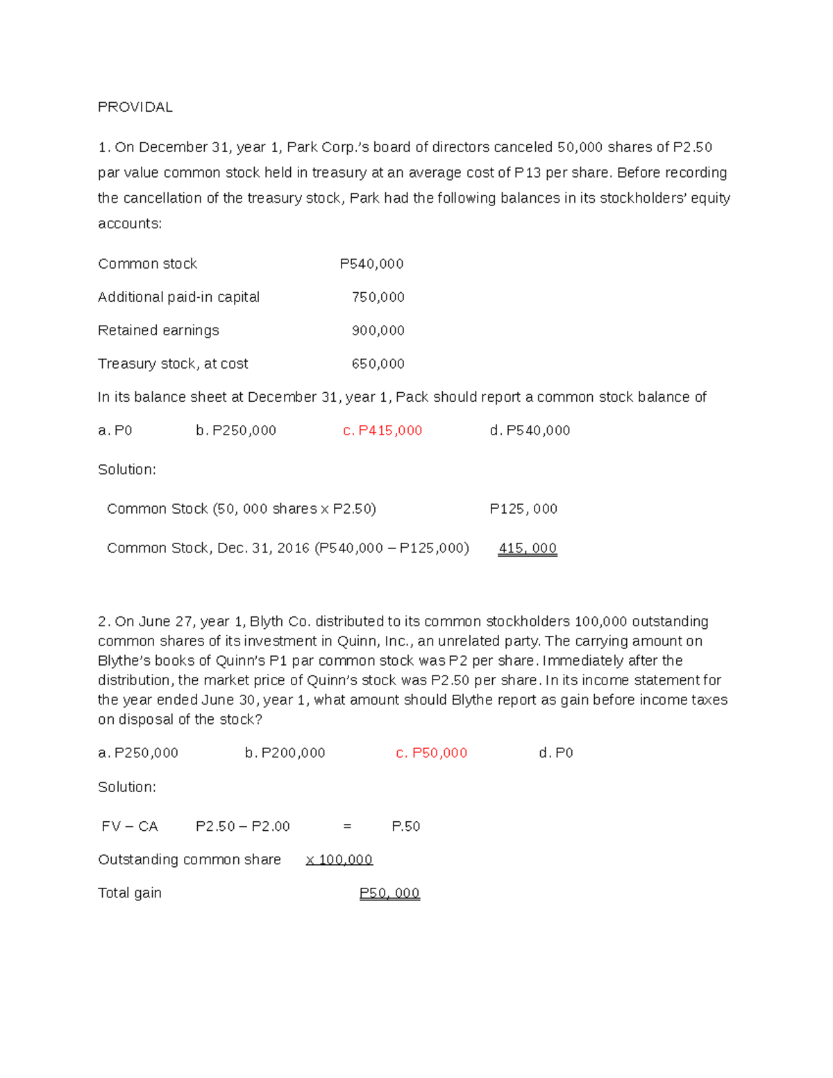 Docx 01Accounting PROVIDAL On December 31 Year 1 Park Corp s Board