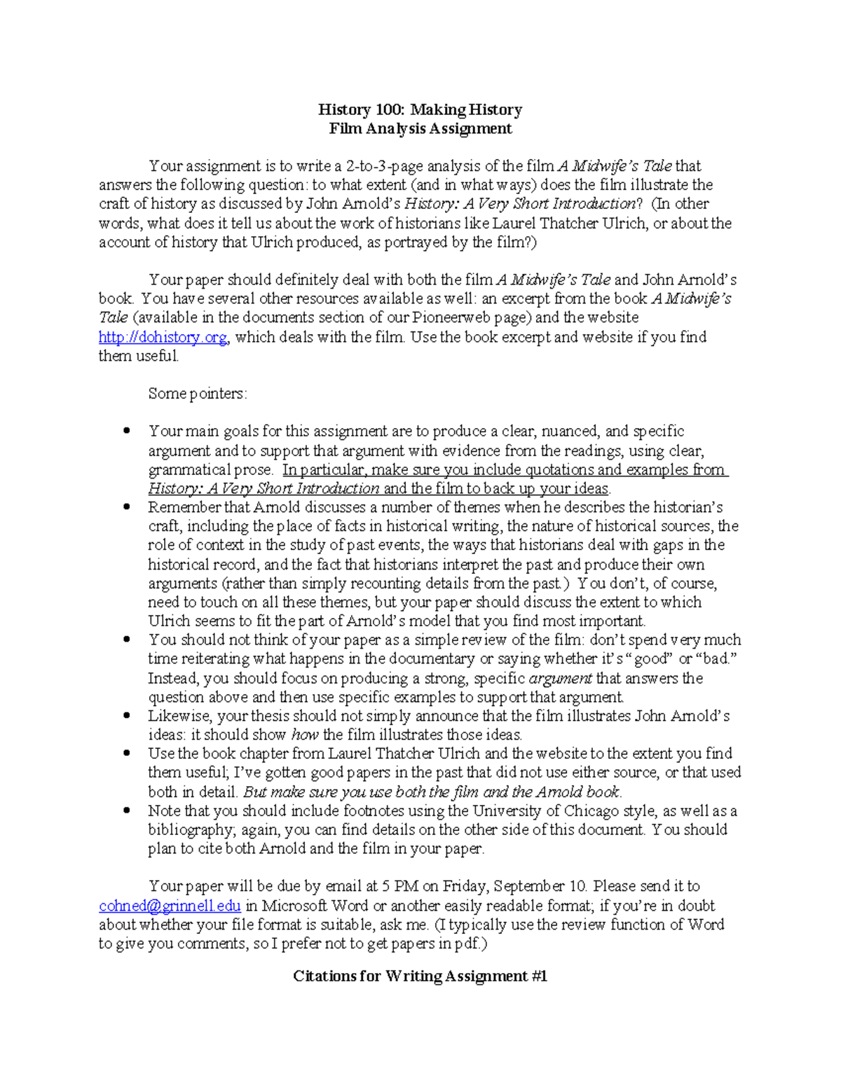 History 100-Fall2021-assign 1 - History 100: Making History Film ...