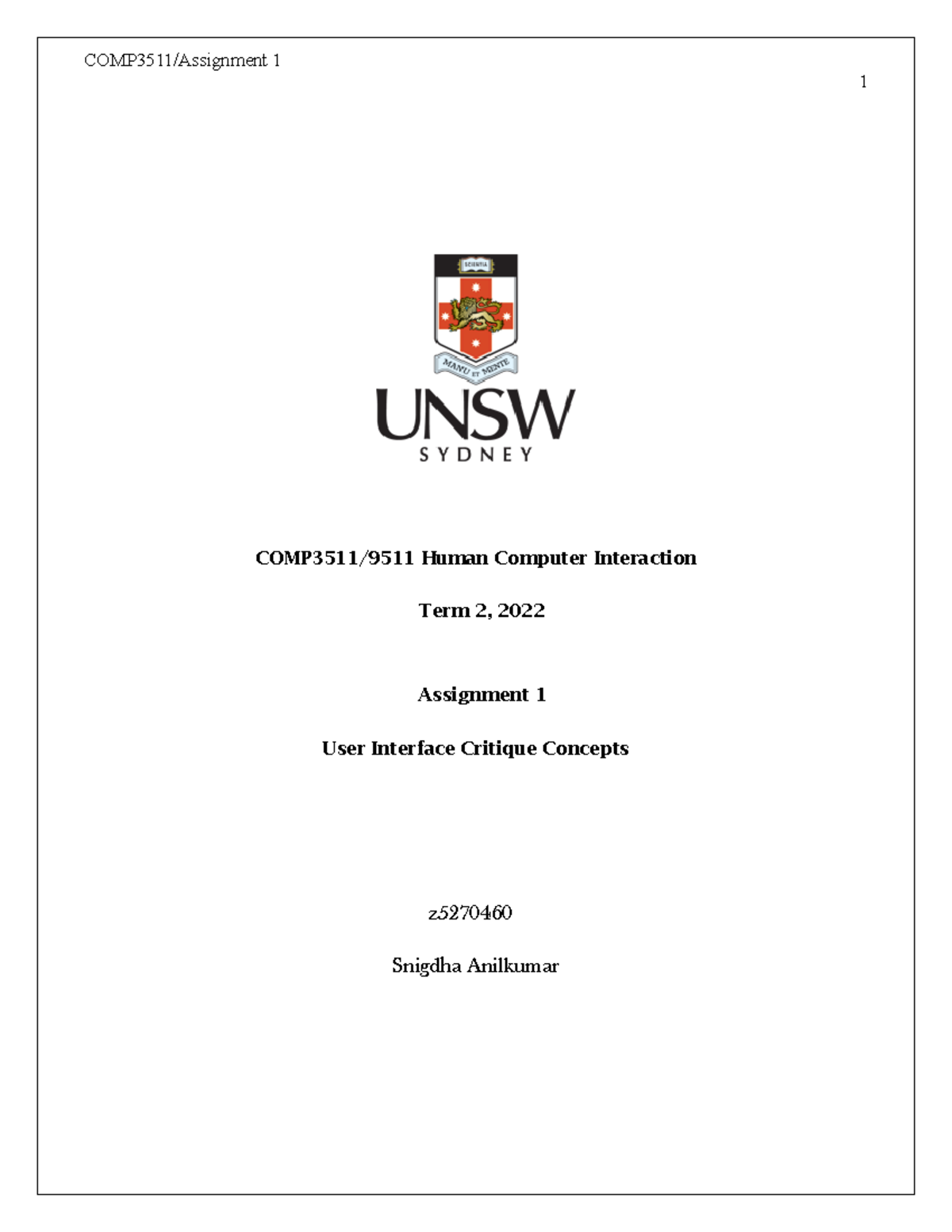 COMP3511 Assignment 1 - ####### 1 COMP3511/9511 Human Computer Interaction Term 2, 2022 ...