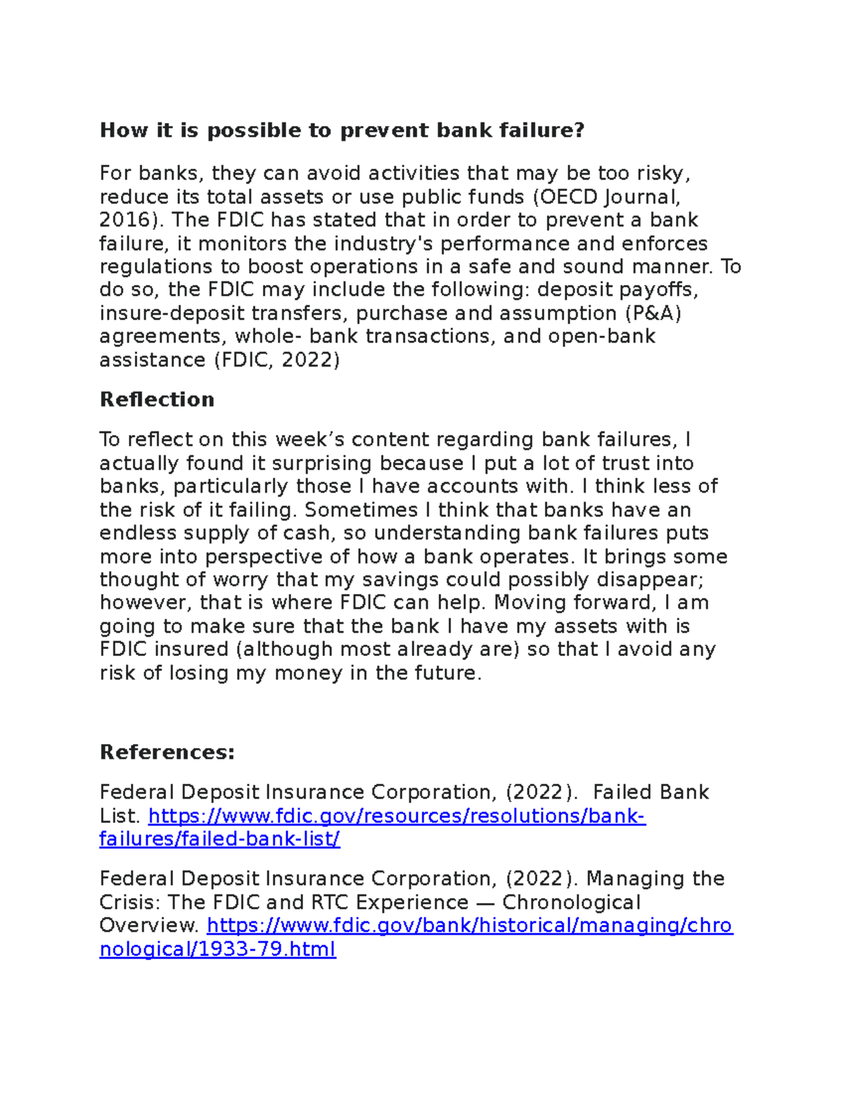 Week 4 discussion How it is possible to prevent bank failure - How it ...