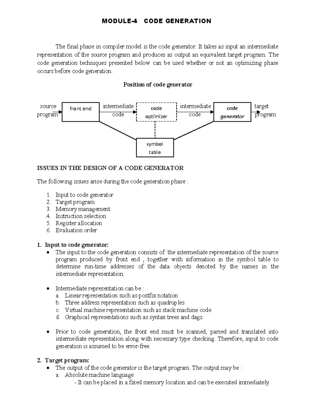 Compiler Design Code Generation The Final Phase In Compiler Model