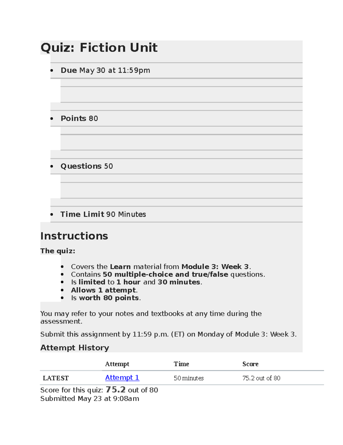 ENGL 102 Quiz Fiction Unit - Quiz: Fiction Unit Due May 30 at 11:59pm ...