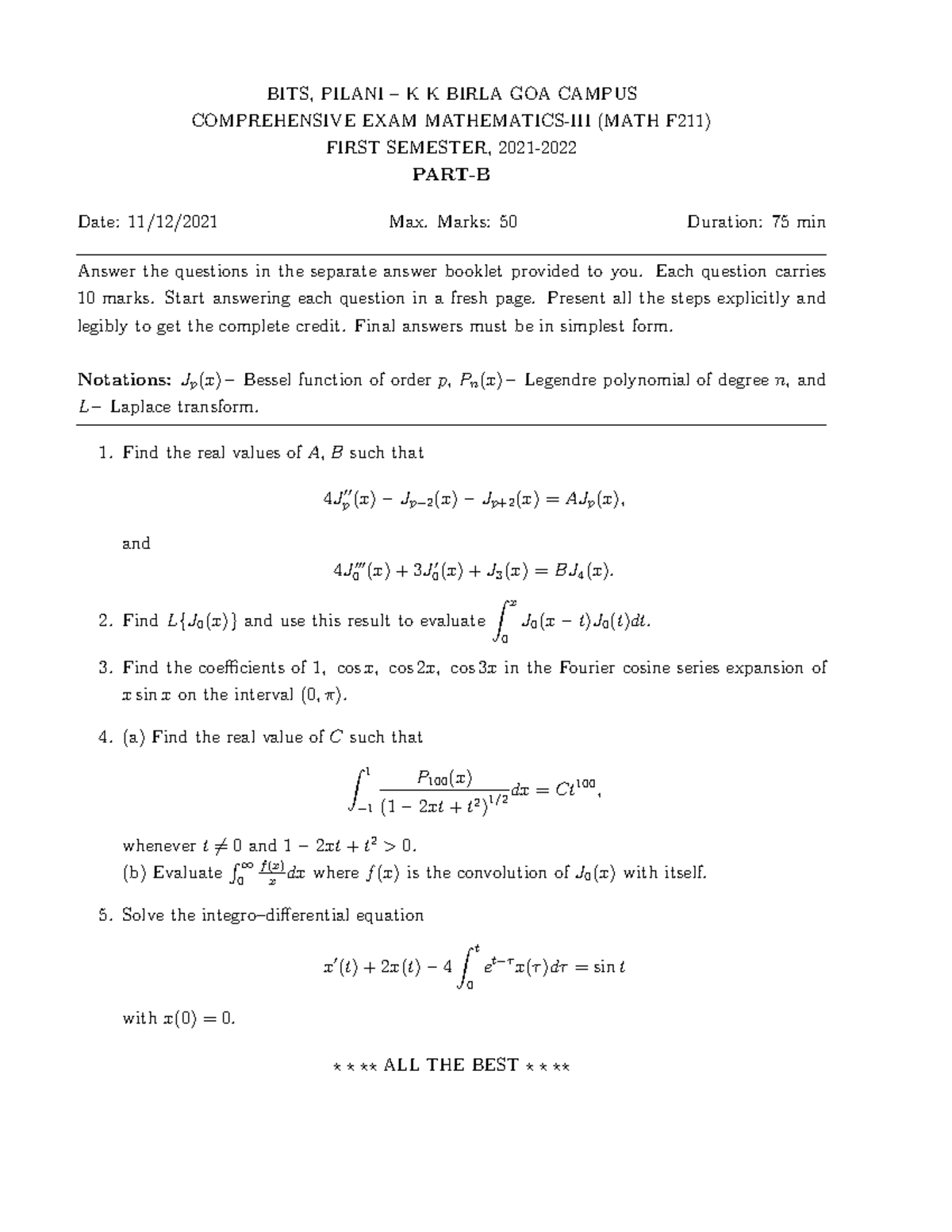 MATH F211 Compre QA - IT IS PART - BITS, PILANI – K K BIRLA GOA CAMPUS COMPREHENSIVE EXAM - Studocu