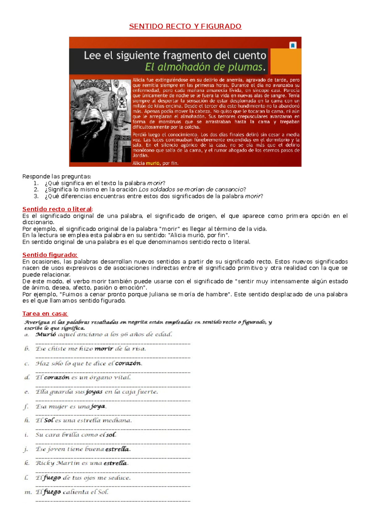 4° - Sentido Recto Y Figurado - SENTIDO RECTO Y FIGURADO Responde las ...