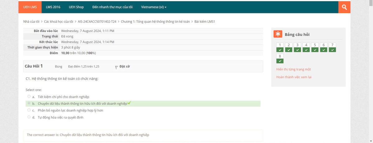 Kiểm tra LMS chương 1 AIS UEH 10đ - UEH LMS LMS 2016 UEH Shop Den nhanh thu muc cua tôi - Studocu