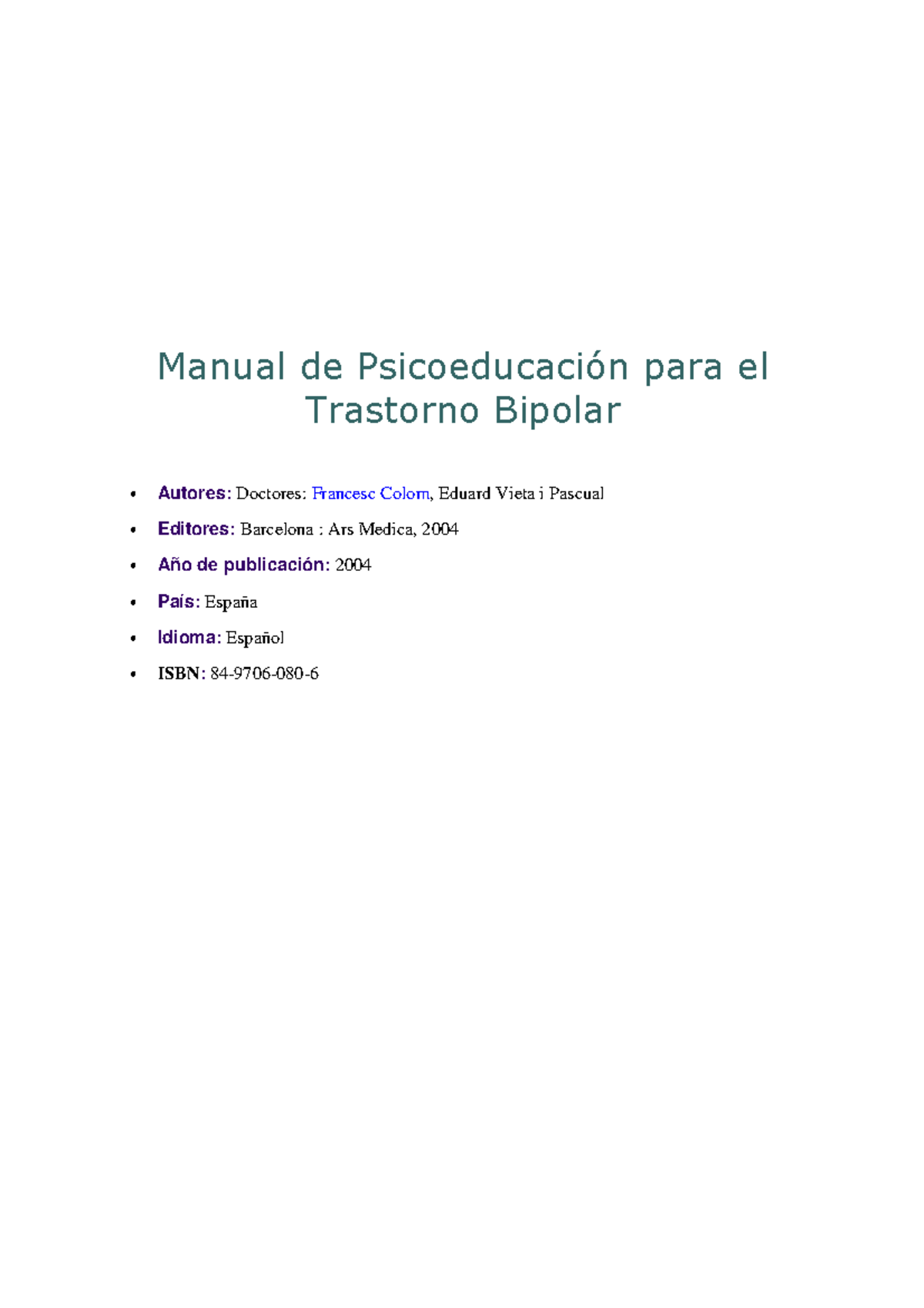 manual tab colom - Manual de Psicoeducación para el Trastorno Bipolar ...