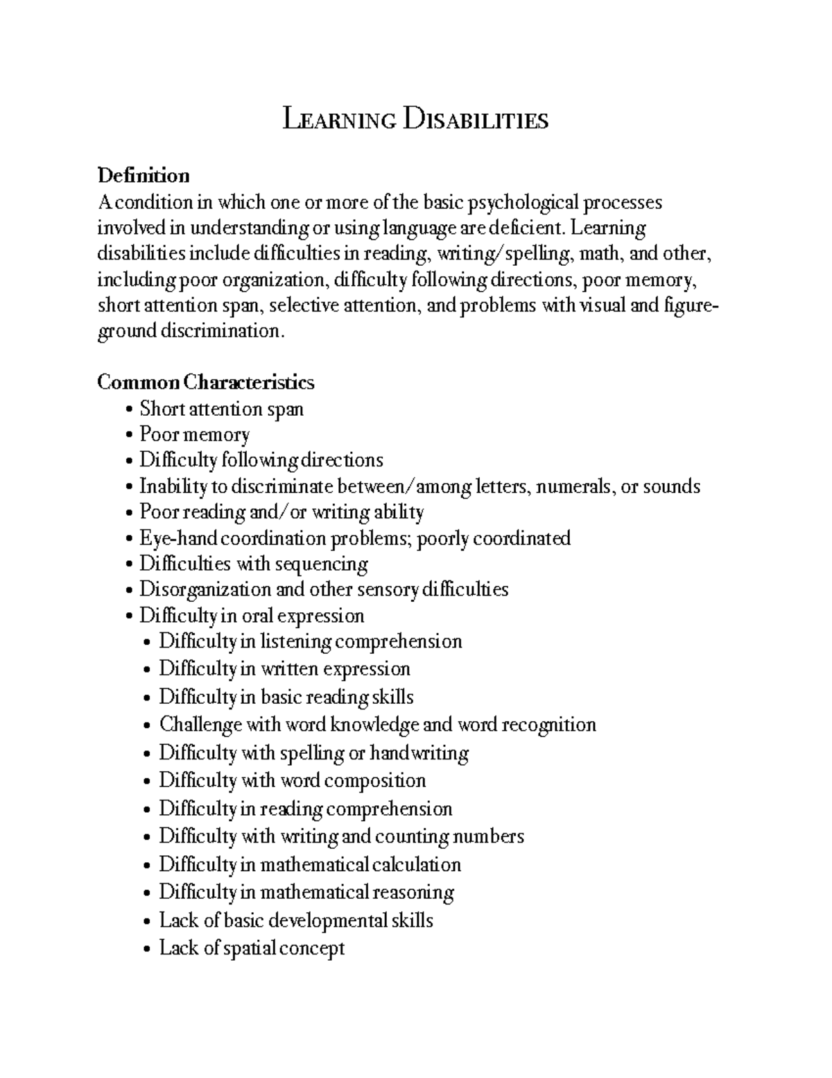 Portfolio - This has all the info - Learning Disabilities Definition A ...