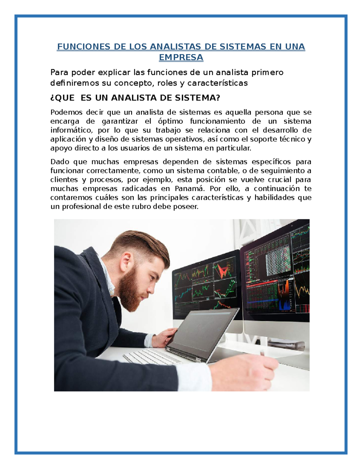 Funciones De Los Analistas - FUNCIONES DE LOS ANALISTAS DE SISTEMAS EN ...