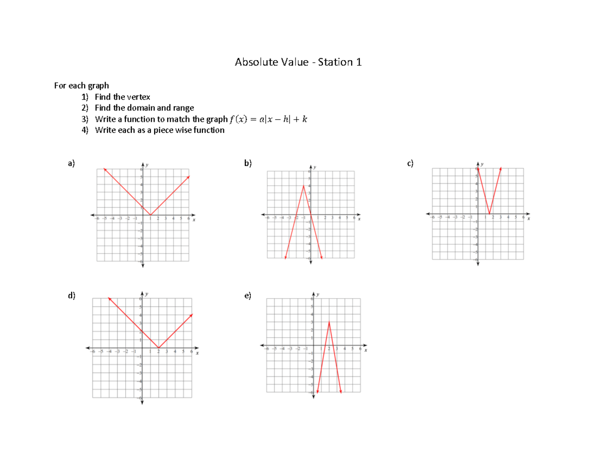 5.1 - 5.2 Stations Review - Absolute Value - Station 1 For each graph ...