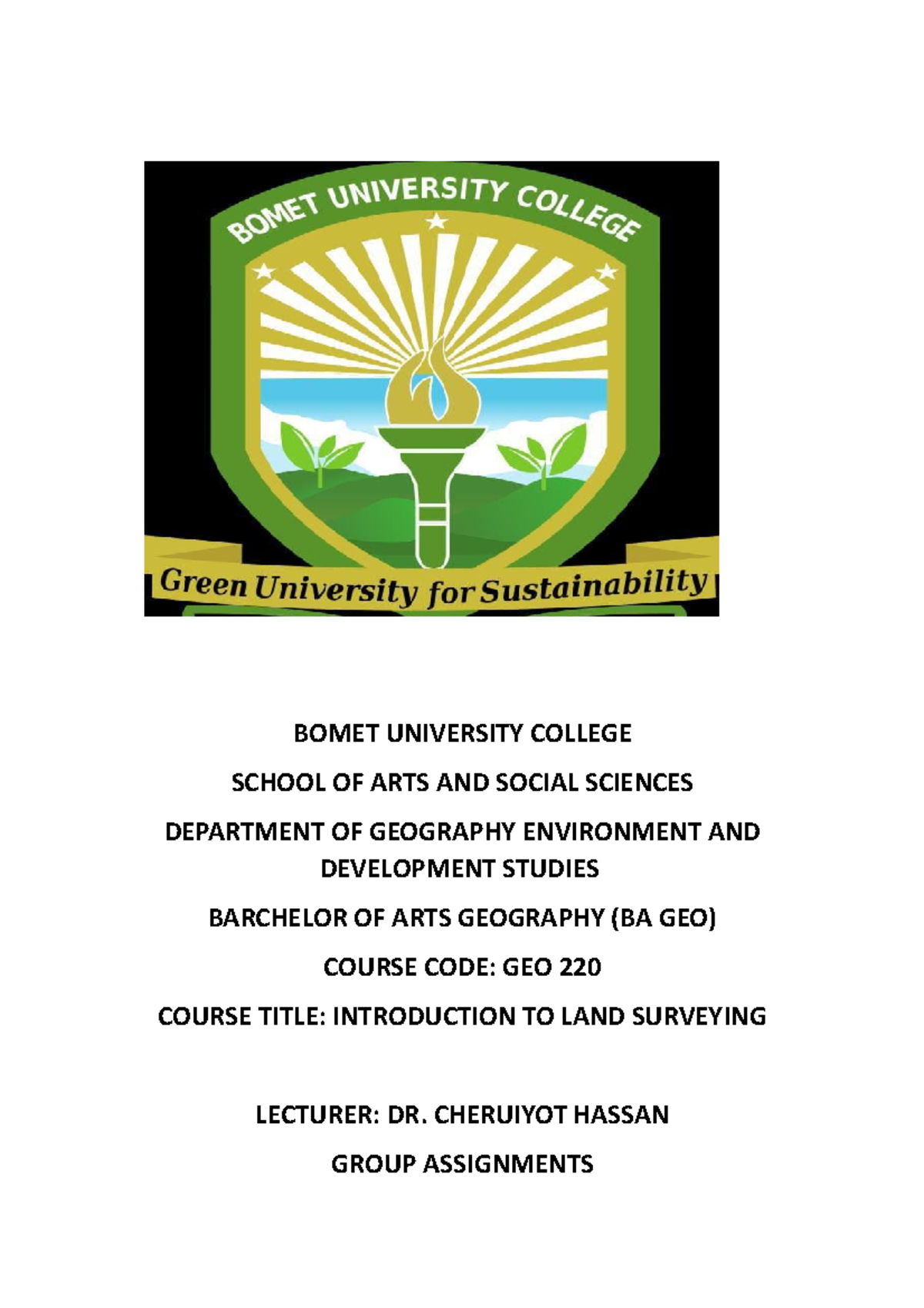 LAND Surveying Final Doc - BOMET UNIVERSITY COLLEGE SCHOOL OF ARTS AND ...
