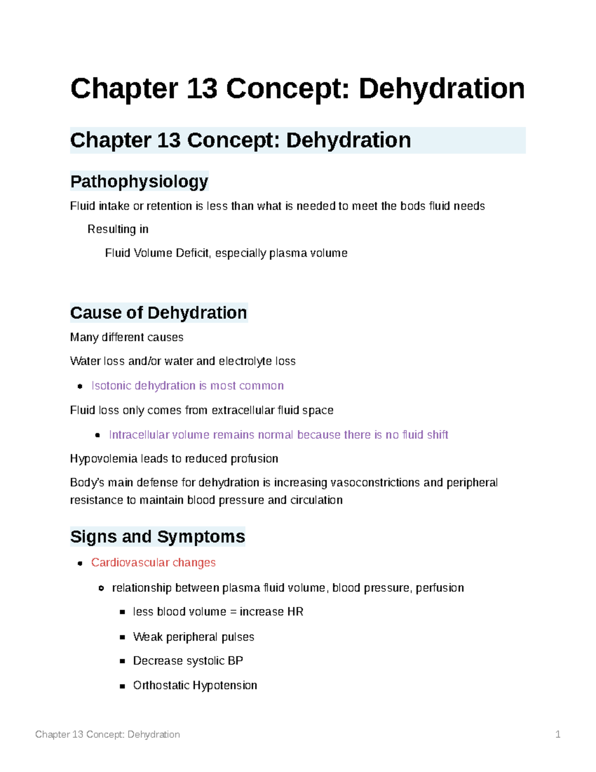 Chapter 13 Concept Dehydration - Chapter 13 Concept: Dehydration 1 ...