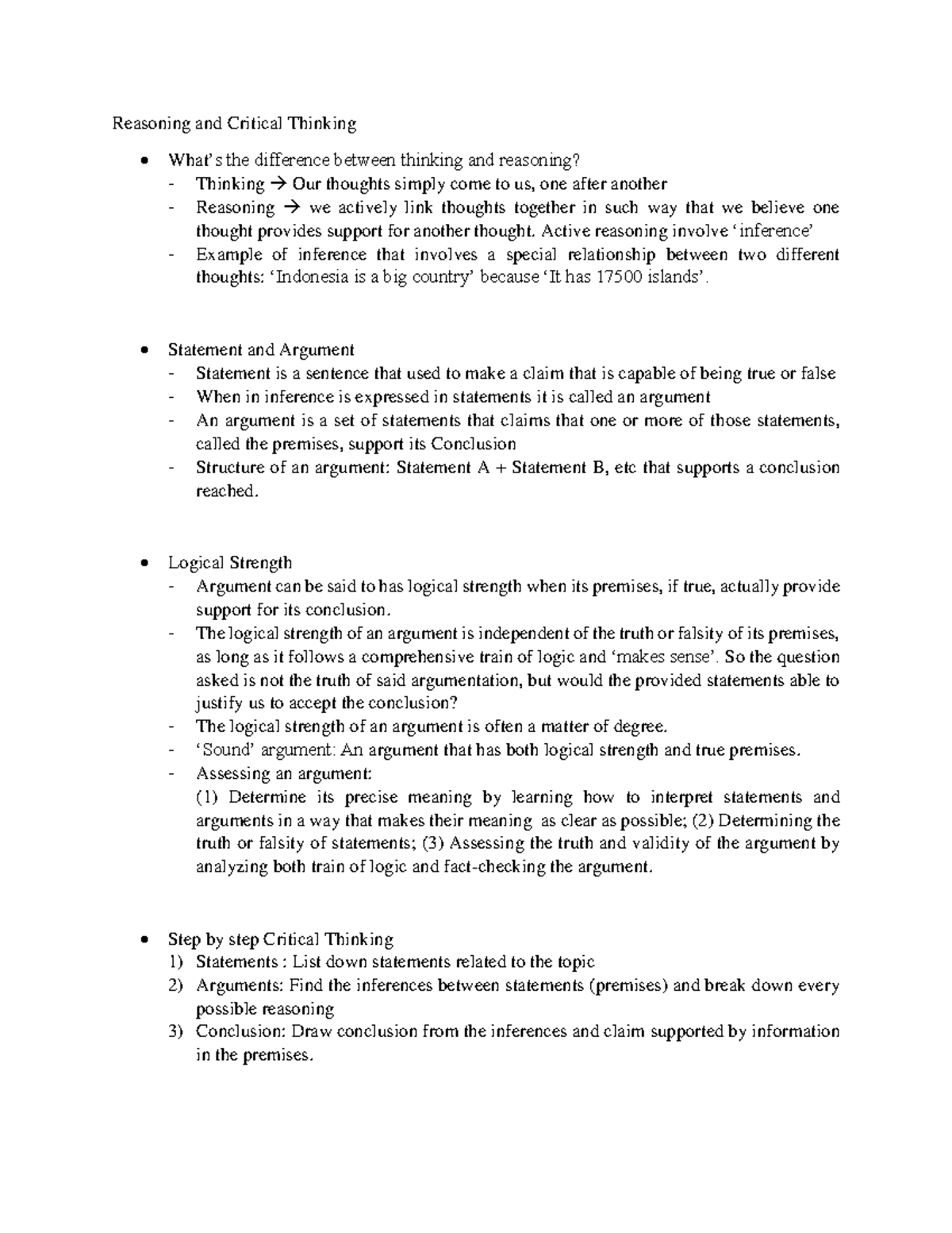 Reasoning and Critical Thinking - Active reasoning involve 8inference ...