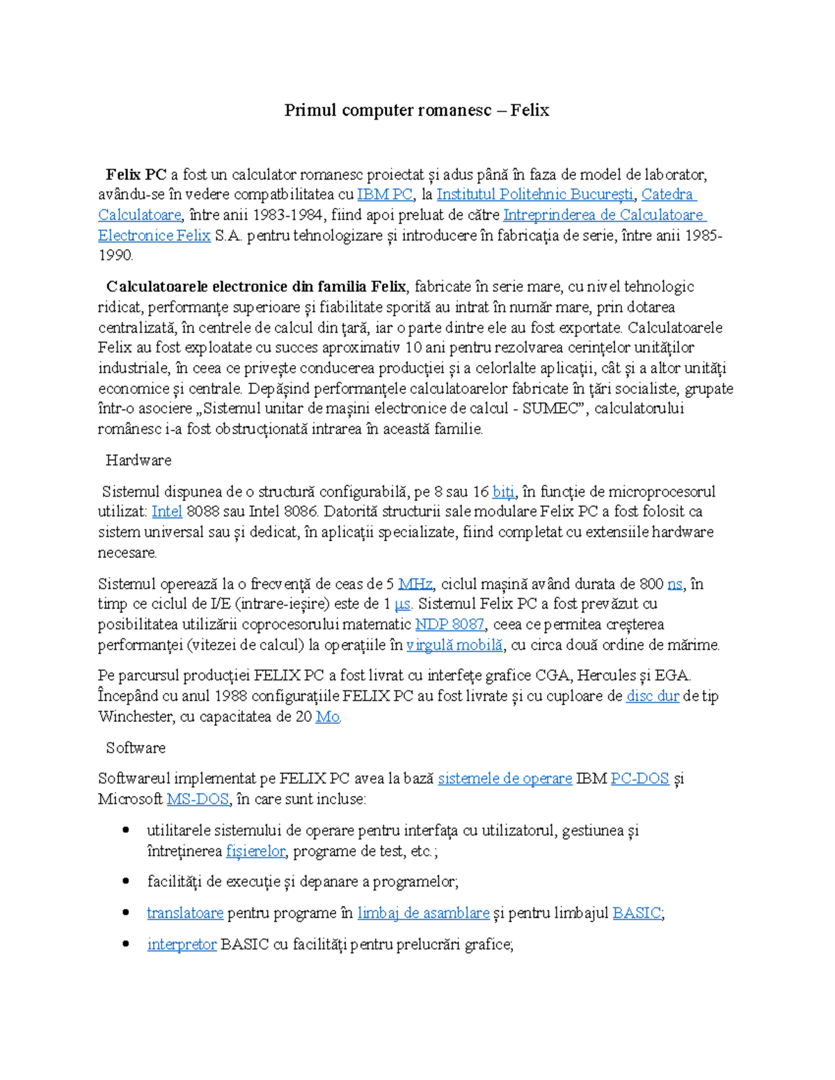 Primul computer romanesc - pentru tehnologizare și introducere în ...