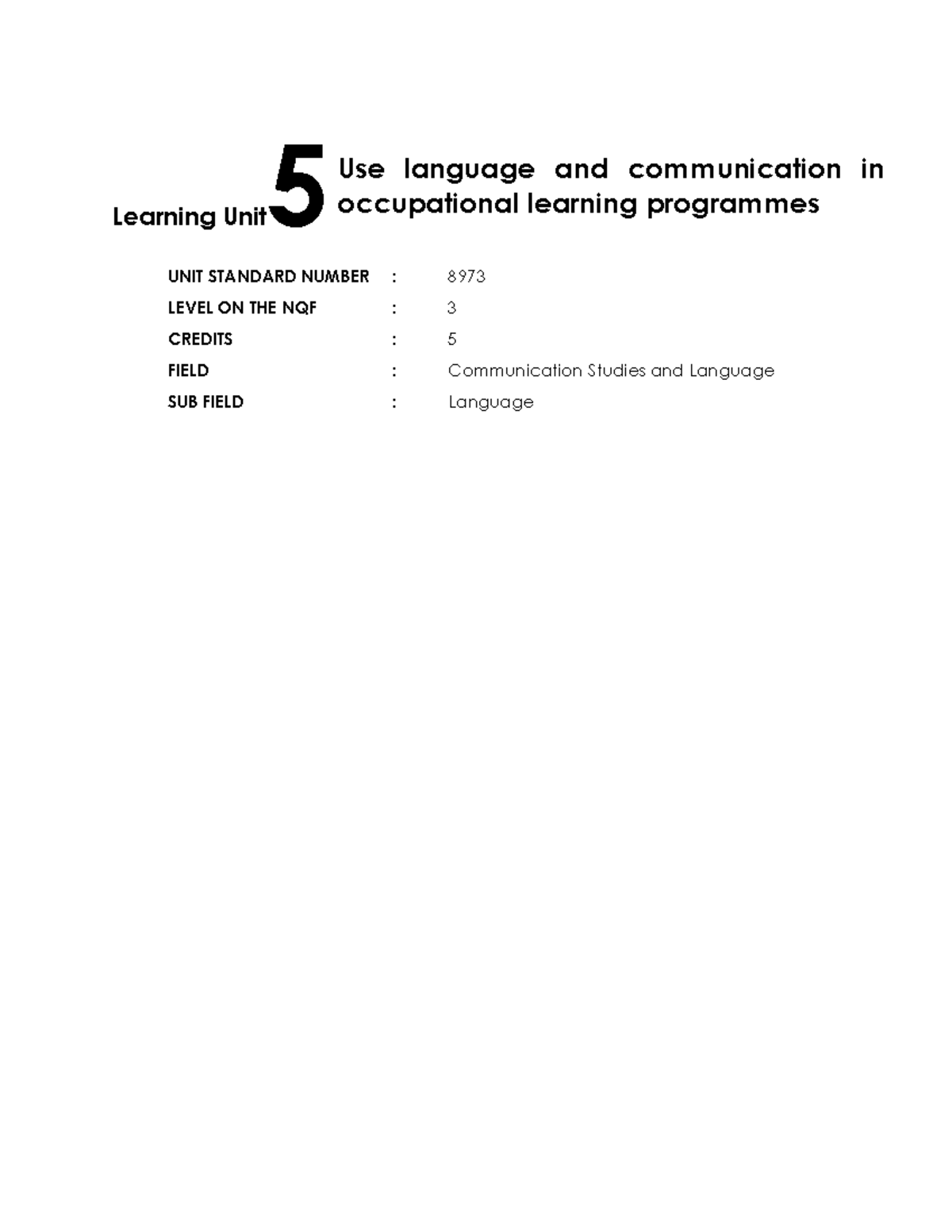 Use language and communication in occupational learning programmes ...