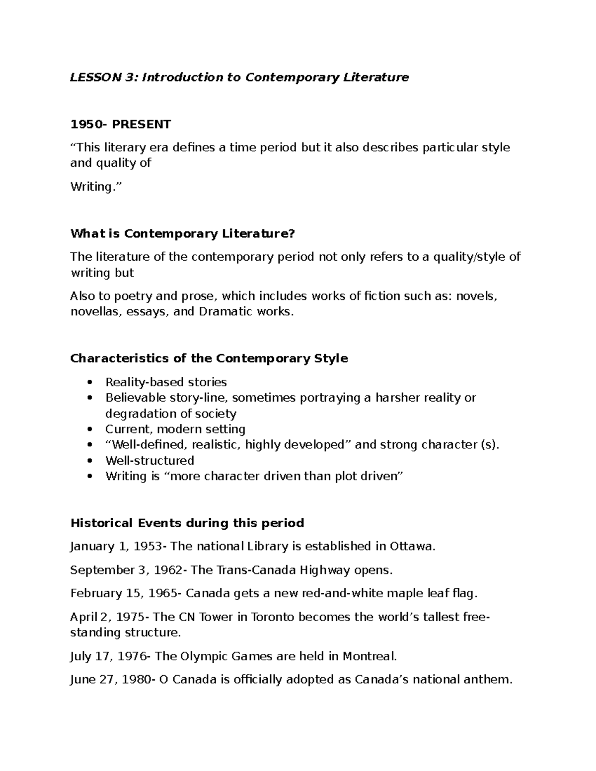 Contempostory - Lectures - LESSON 3: Introduction to Contemporary ...